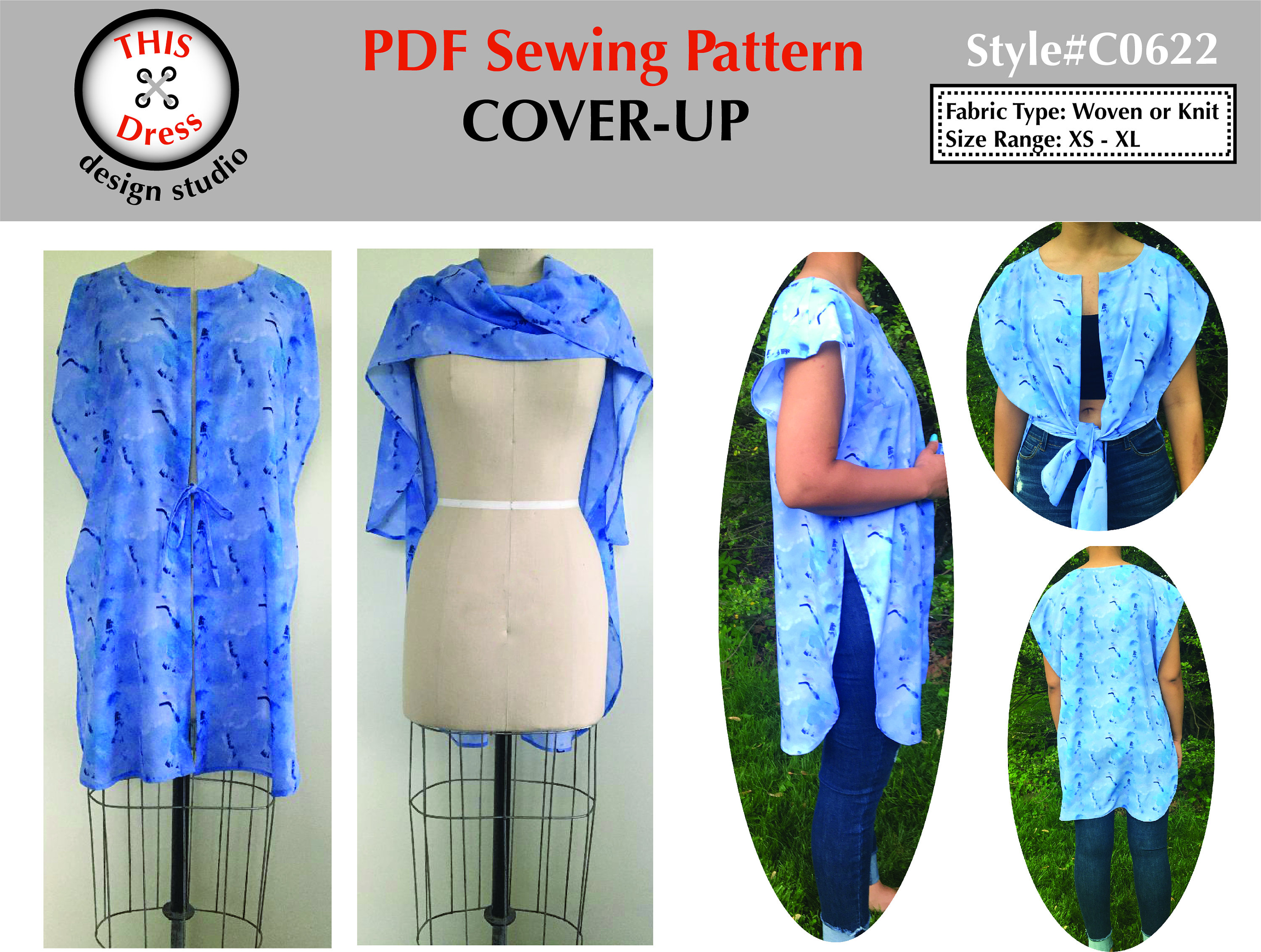 Instant Download - PDF Pattern - Easy to Sew - Women's COVER UP With ...