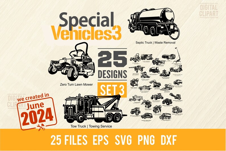 Special Vehicles Set3 - 25 Svg Bundle - Heavy Machinery, Equipment and ...