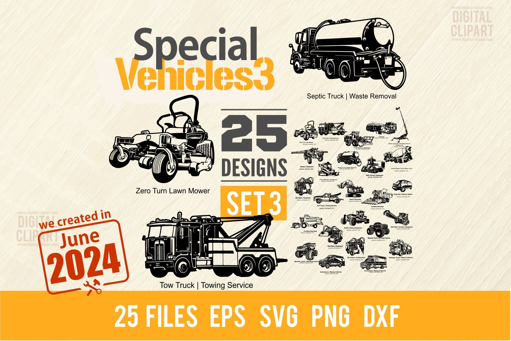 Special Vehicles Set3 - 25 Svg Bundle - Heavy Machinery, Equipment and ...