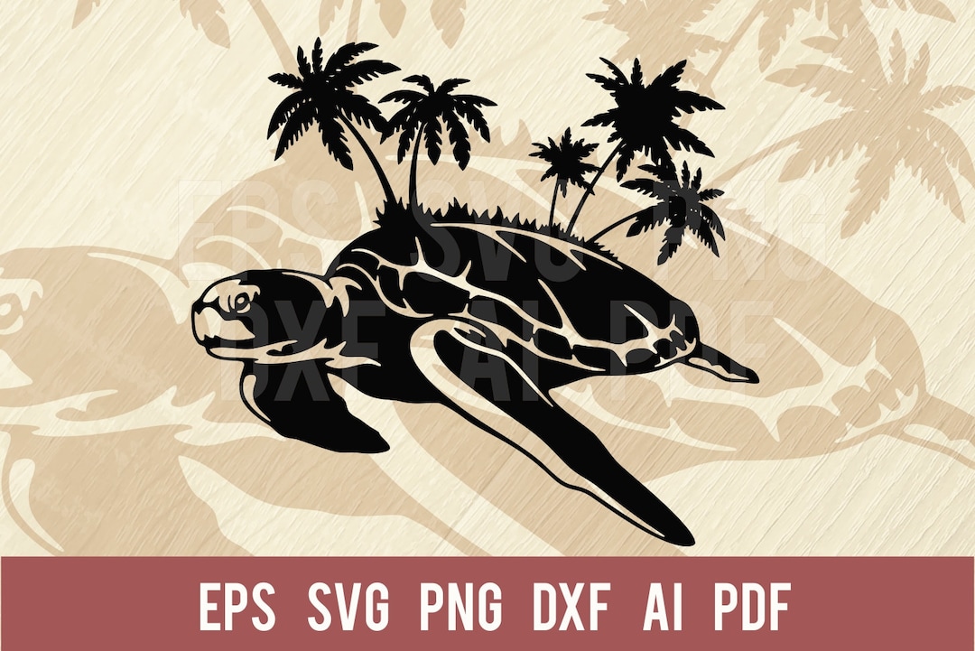 Sea Turtle SVG - Turtle Island SVG, Turtle and Palm Trees Laser Cut SVG ...
