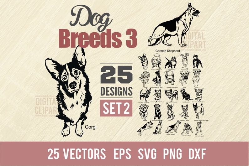 Dog Breed 3 Set2 Svg BUNDLE 25 Cut Vector SVG 25 Designs - Etsy