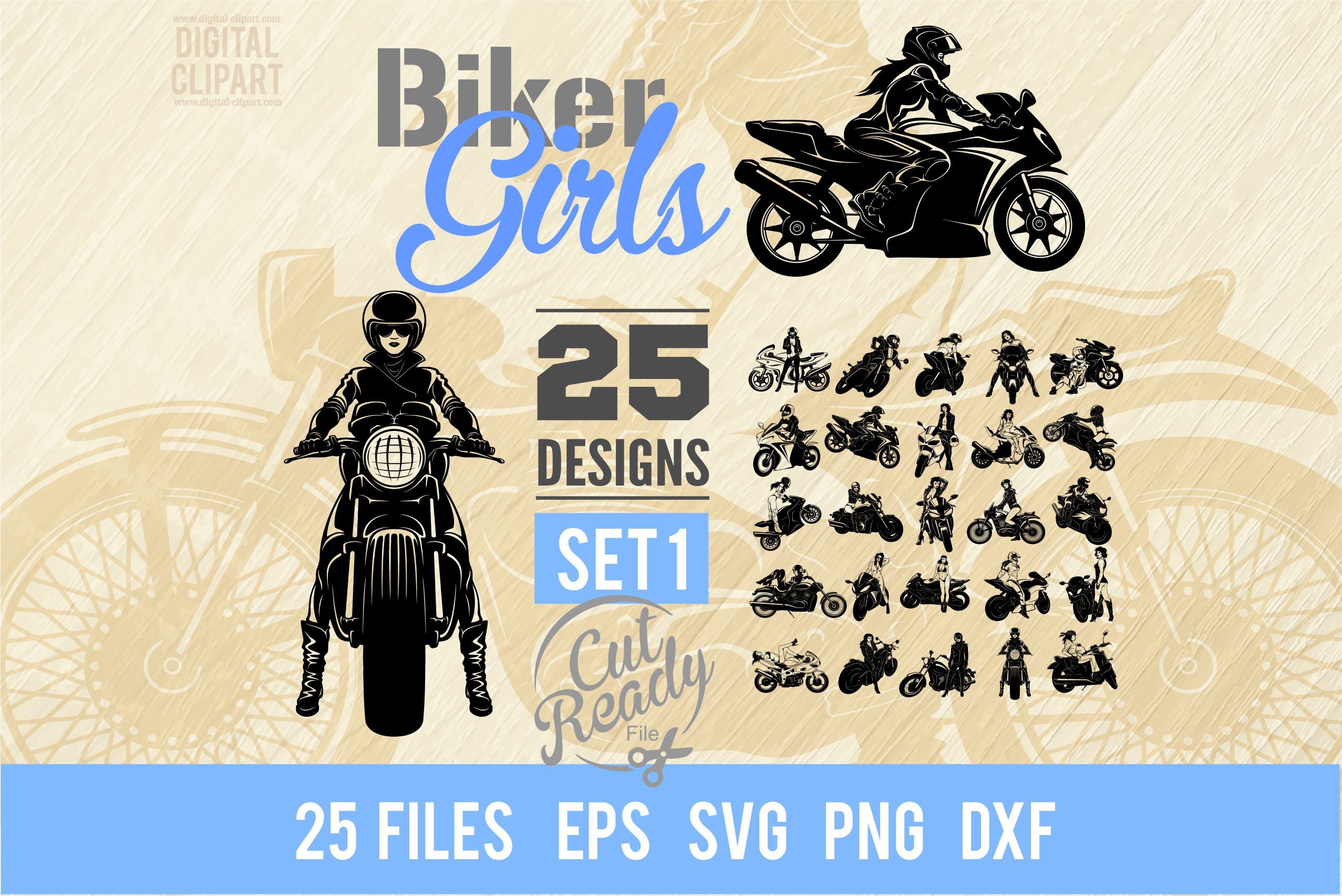Biker Girls Set SVG, Motorcycle Woman SVG, Moto Silhouette, Motorbike ...