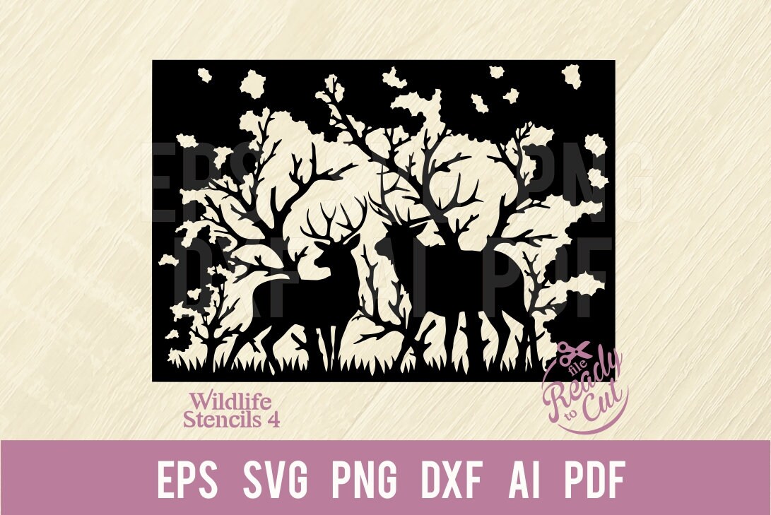 Deer SVG - Deer Stencil SVG, Animals Silhouettes Dxf, Cut SVG, Clipart ...