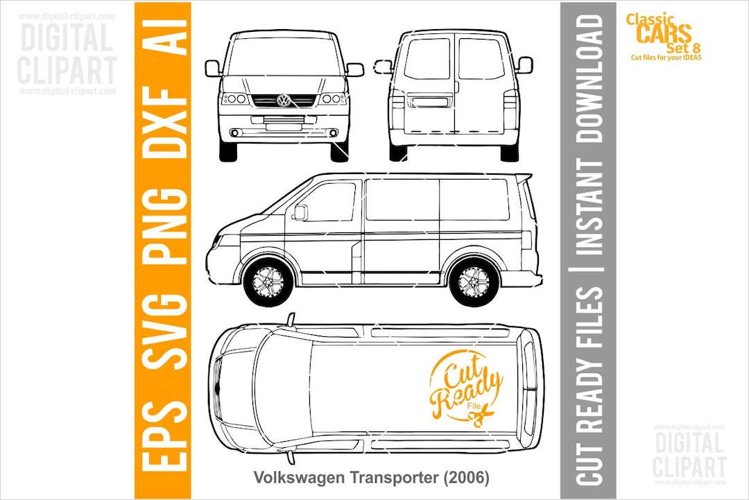 Classic Van Multivan T5 SVG Cut File | Vector Drawing 4 Views | Cut ...