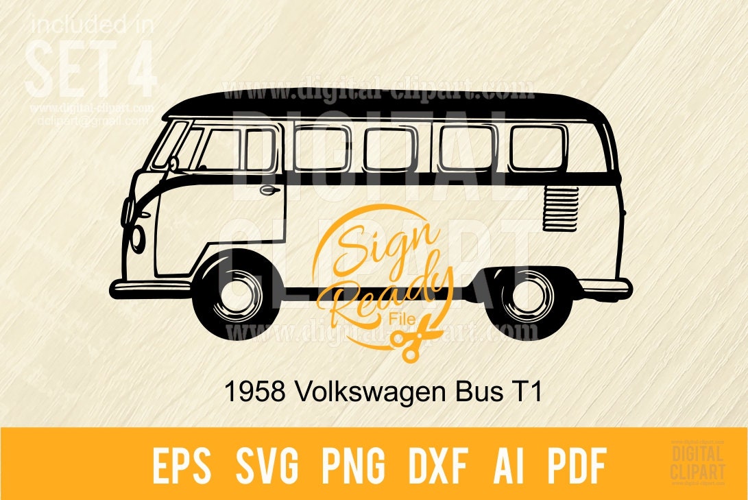 Classic T1 Bus 1950 SVG Vector Clipart | Cut Ready Clip Art Graphics ...