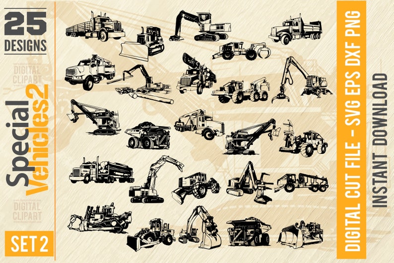 Special Vehicles Set SVG Special Equipment Bundle, Construction ...