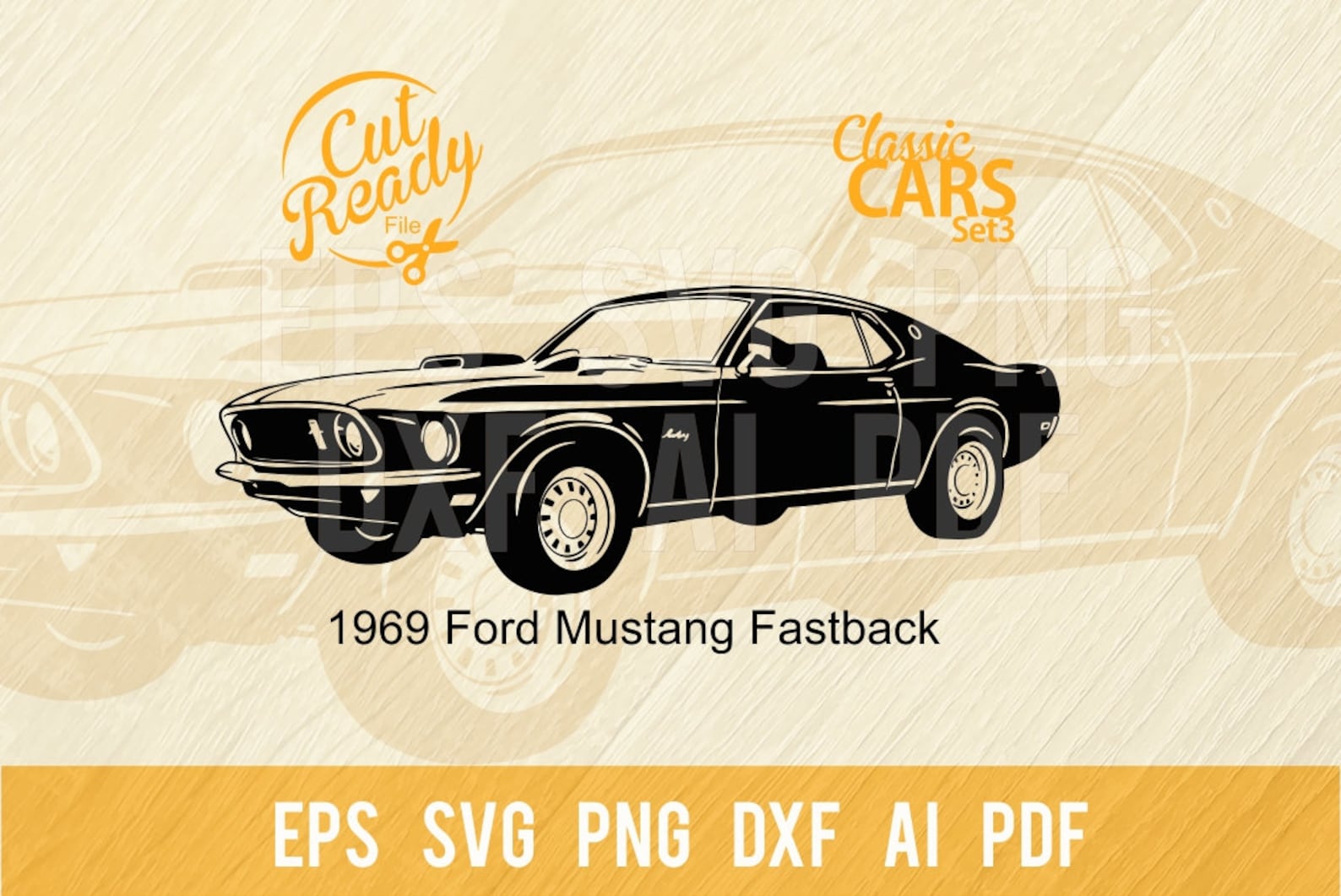 1969 Ford Mustang Fastback SVG | Classic Cars Svg Muscle Cars Cut Ready ...
