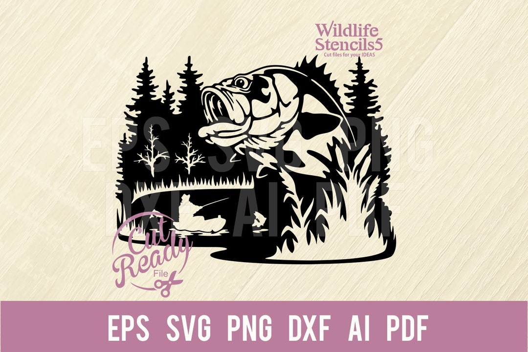 Fishing, Carp, Fish SVG Wildlife Scene Stencil SVG, Animals Silhouettes ...