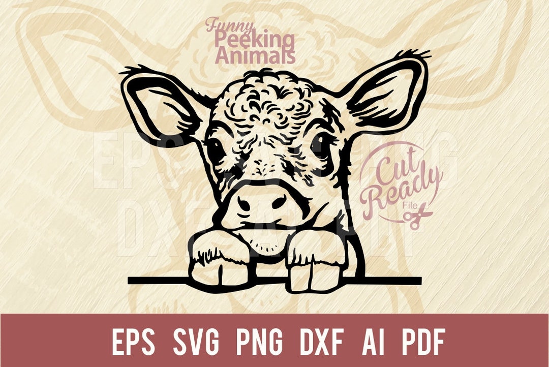 Peeking Calf SVG - Comic Animal SVG Funny Animal Cut File, Wildlife ...