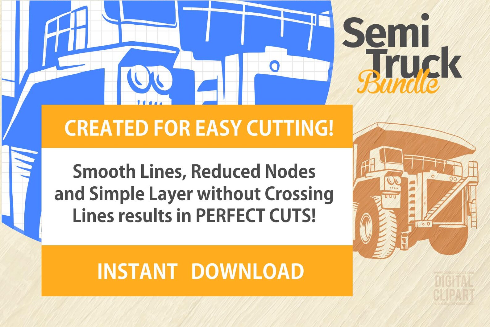 Semi Truck Svg Vehicle - Low Bed Trailer Stencil Cut File | - Cricut ...