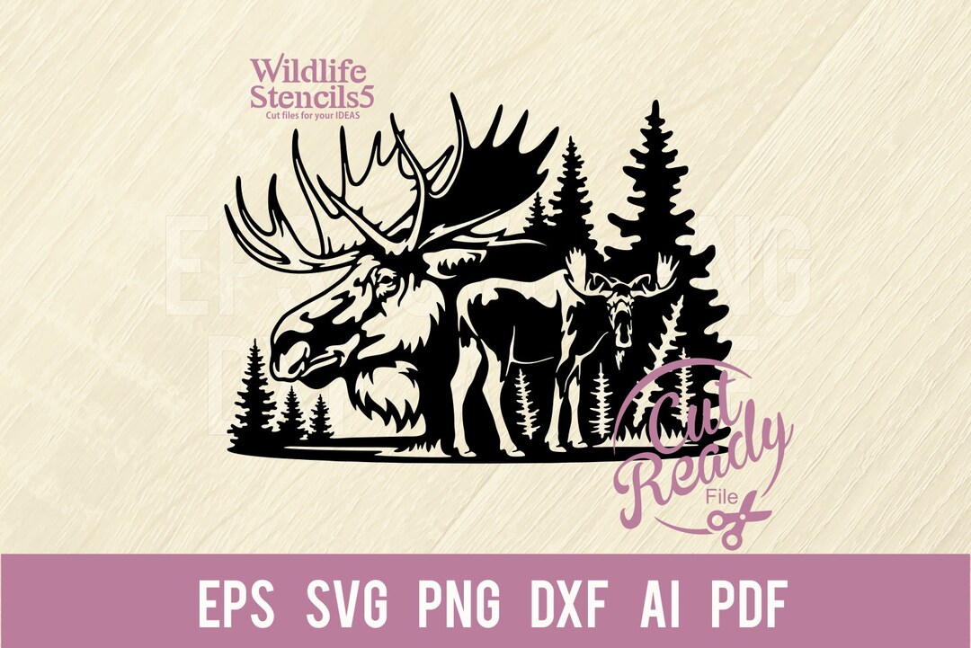 Moose SVG, Forest Landscape Svg, Hunting SVG Stencil, Cut SVG, Clipart ...