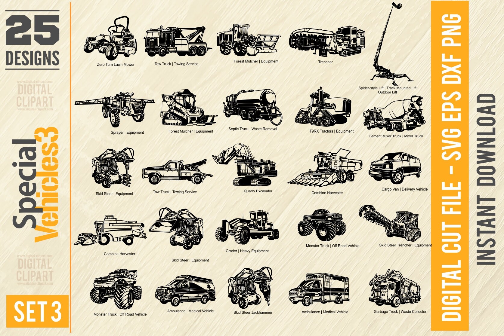 Special Vehicles Set3 - 25 Svg Bundle - Heavy Machinery, Equipment and ...