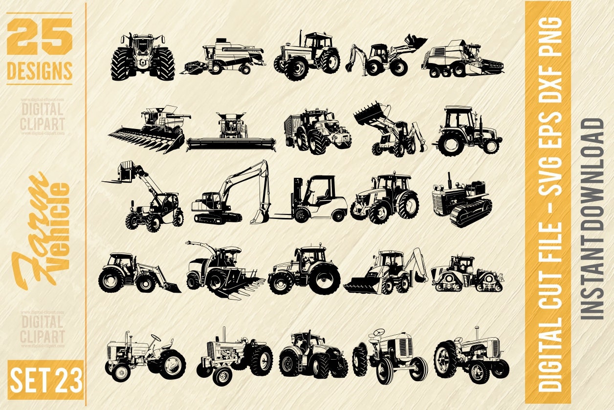 Farming Vehicle Pack 25 Designs Bundle 25 Cut SVG, EPS, AI for Cricut ...