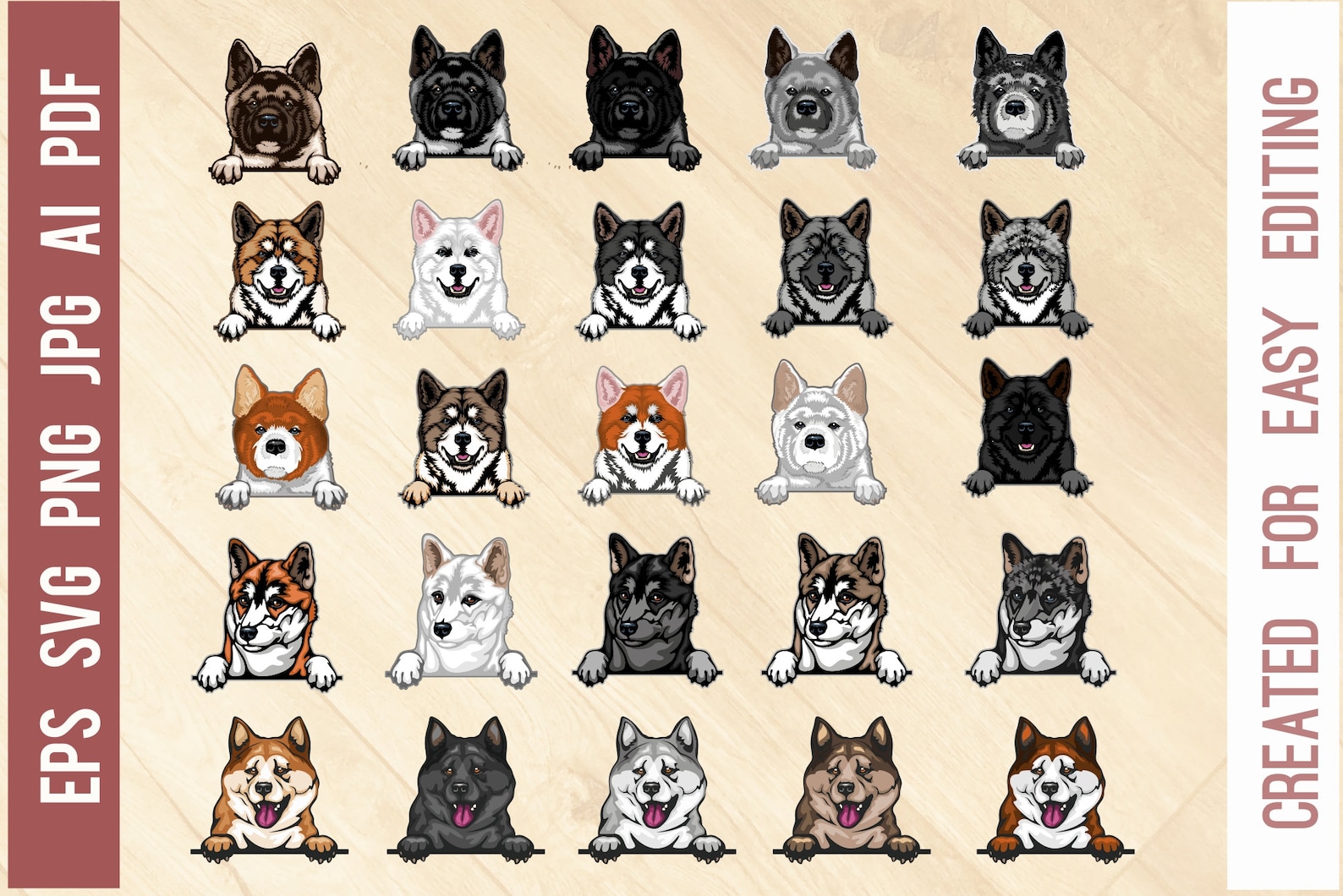 Akita Inu Dog SVG Set - Peeking Akita Inu SVG Pack - Bundle 25 Akita ...