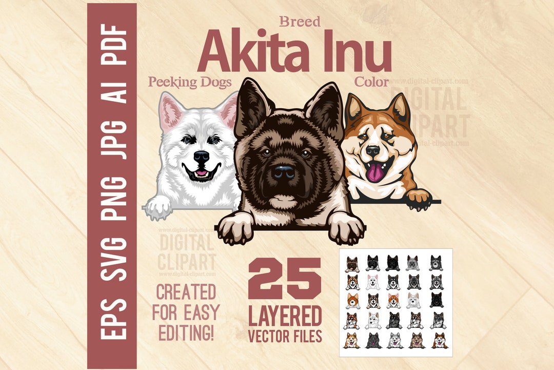 Akita Inu Dog SVG Set - Peeking Akita Inu SVG Pack - Bundle 25 Akita ...