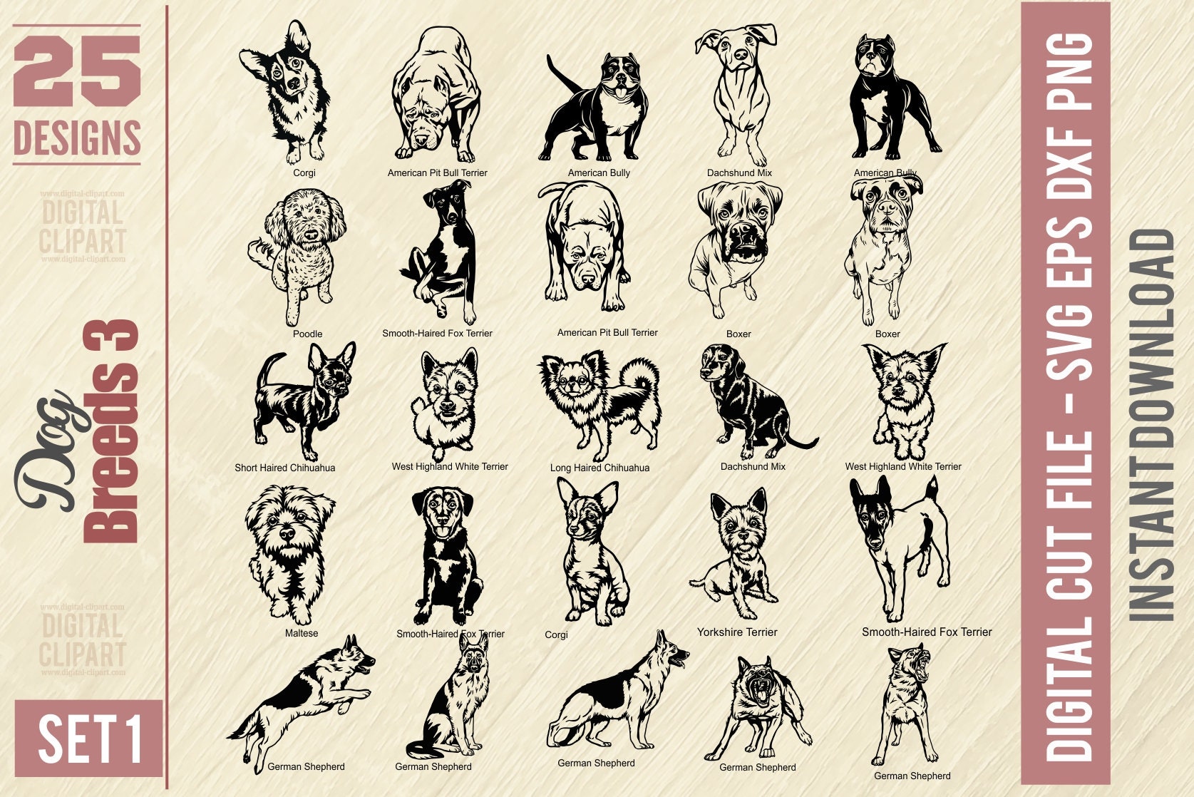 Dog Breed 3 Set2 Svg BUNDLE 25 Cut Vector SVG 25 Designs - Etsy