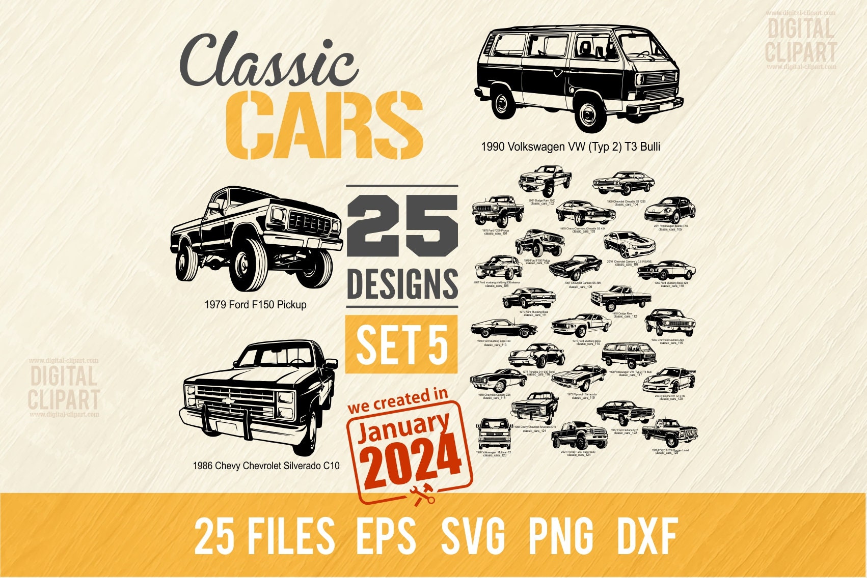 Classic Cars Pack 25 SVG Vector Clipart Cut Ready Clip Art Cricut File ...