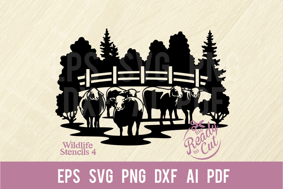 Sheep SVG Flock of Sheep Svg Forest Landscape Svg, Farm Png - Cut SVG ...