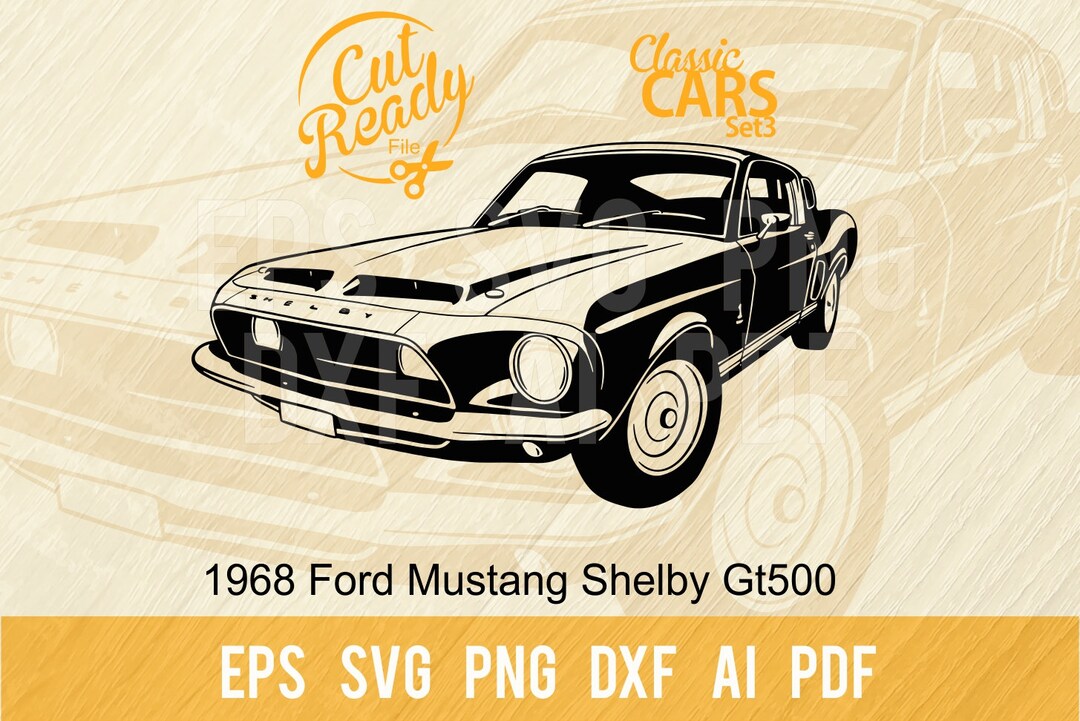 1968 Ford Mustang Shelby GT500 SVG: Classic Muscle Car Clipart (digital ...