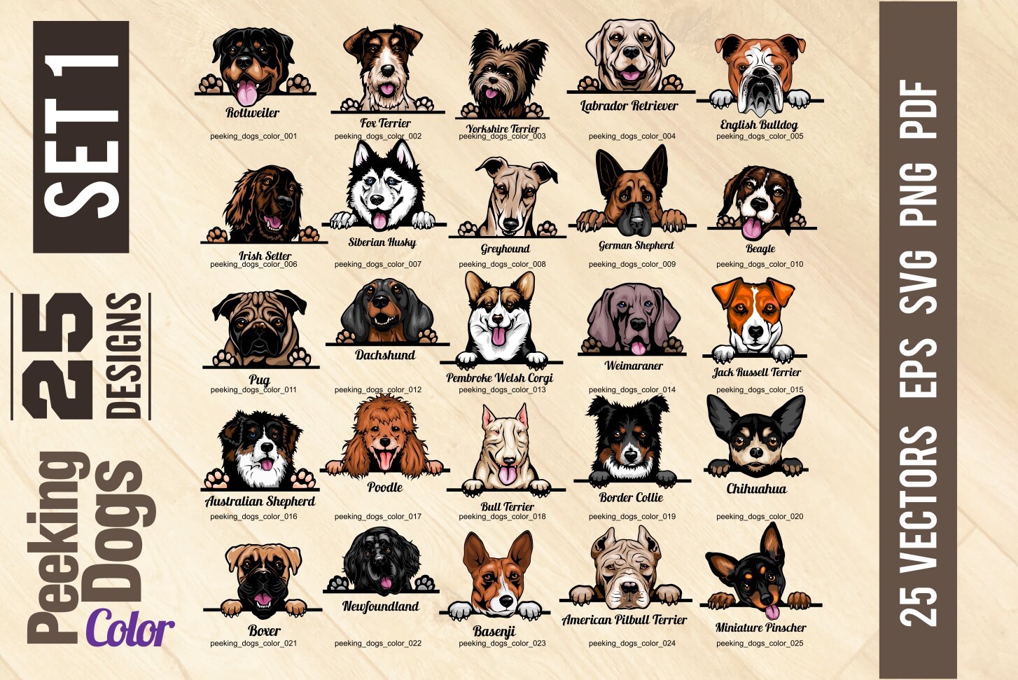 Peeking Dogs Set SVG 25 Layered Vector Images Dogs Breed Vector Clipart ...