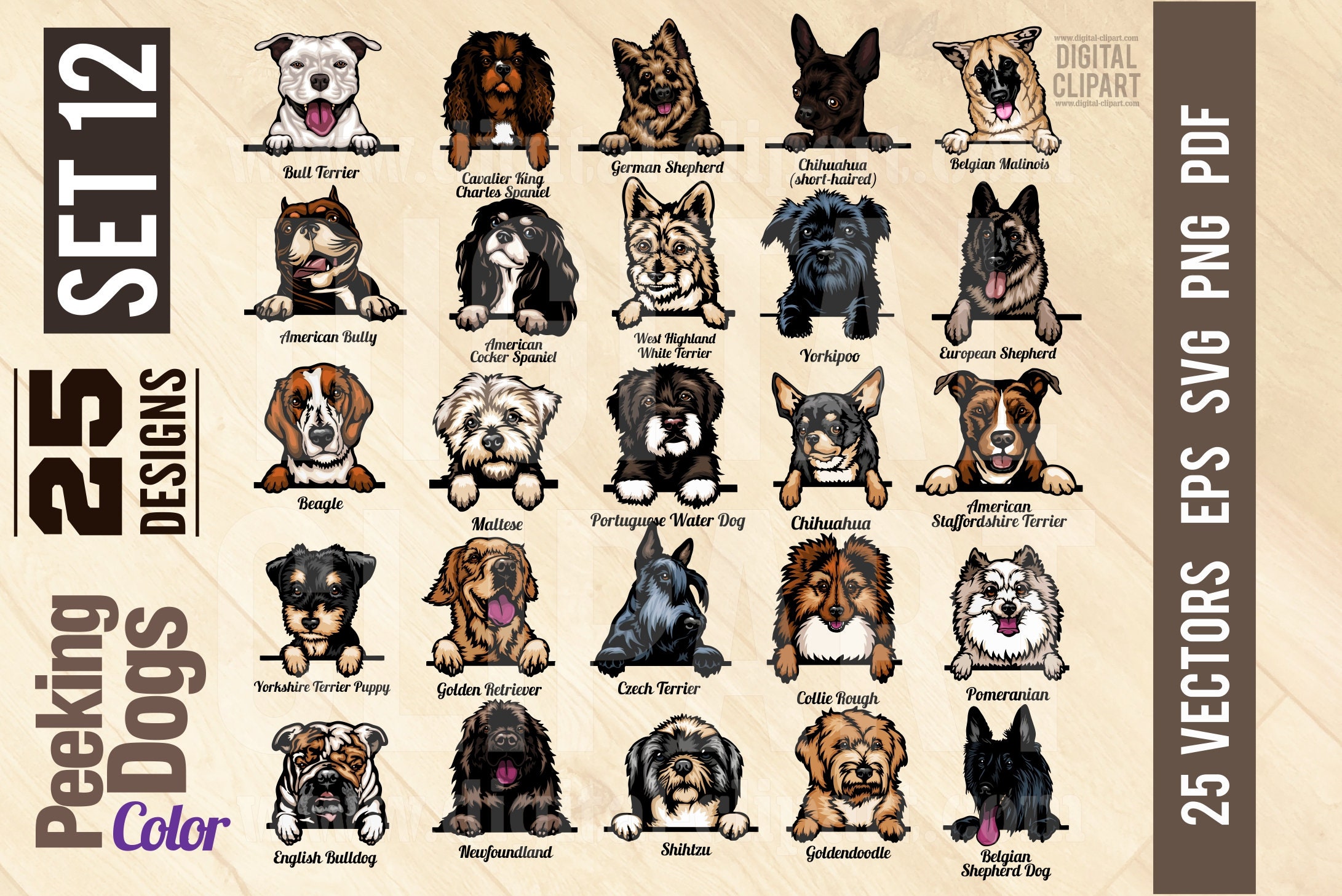 Peeking Dogs Set SVG 25 Layered Vector Images Dogs Breed - Etsy