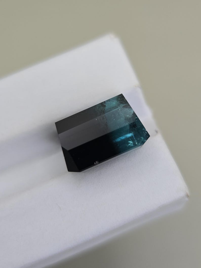 Natural Blue Black Bicolor Tourmaline 11.40 Ct Emerald Cut 13 X 11 Mm ...