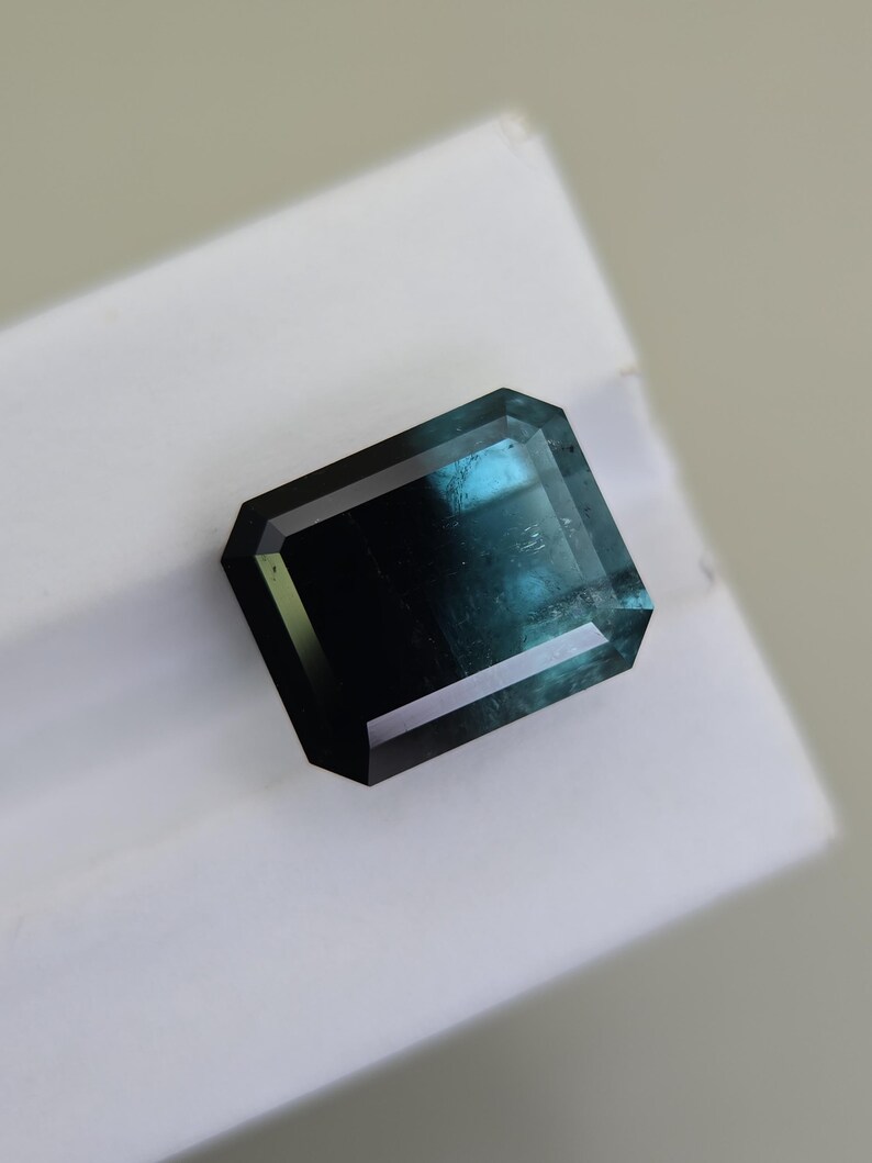Natural Blue Black Bicolor Tourmaline 11.40 Ct Emerald Cut 13 X 11 Mm ...