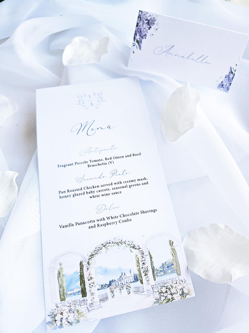 Lake Como Wedding Invitation Suite: Watercolor Florals & Silk Ribbon ...