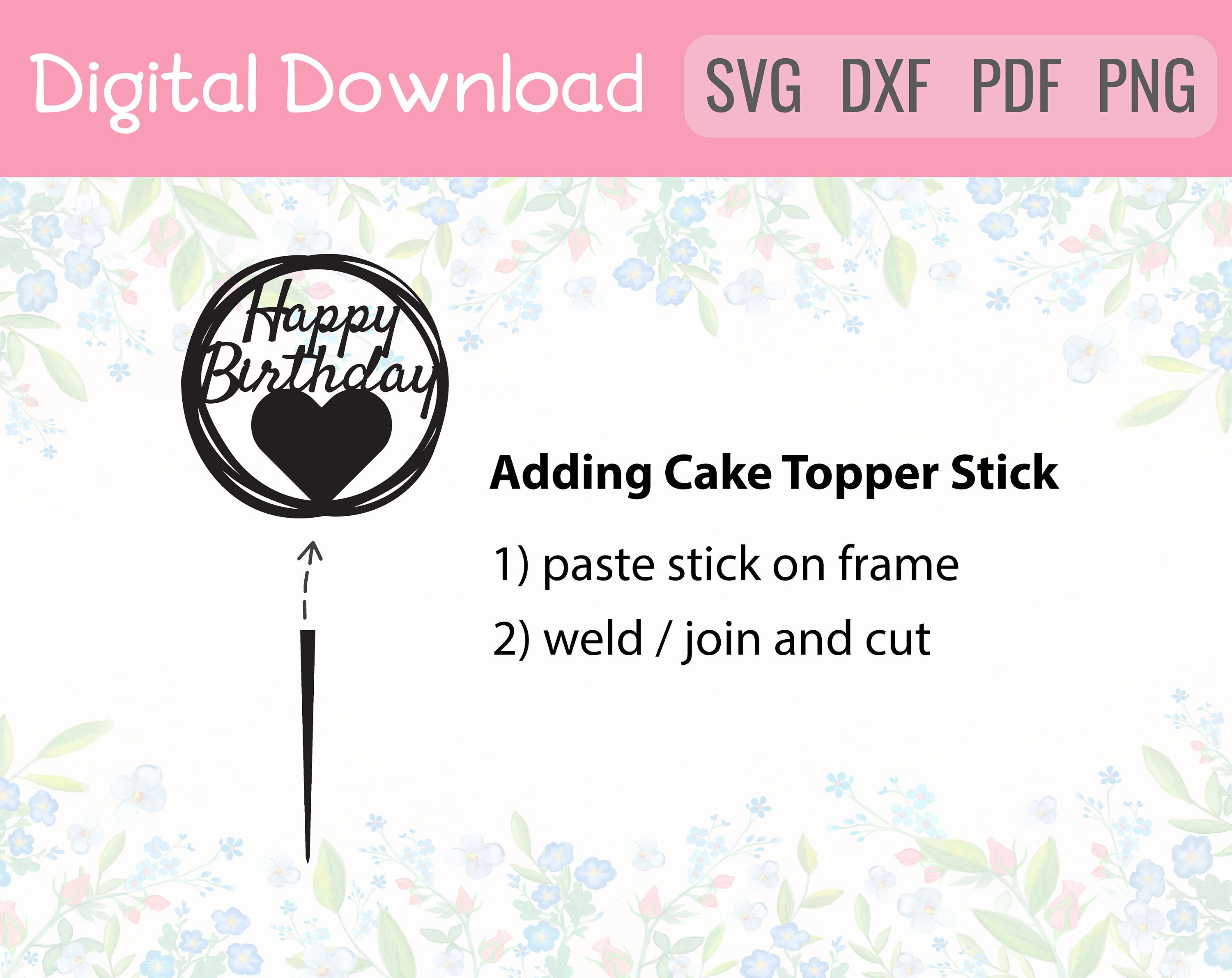 Happy Birthday Cake Topper SVG Dxf Png Download, Happy Birthday Cake ...