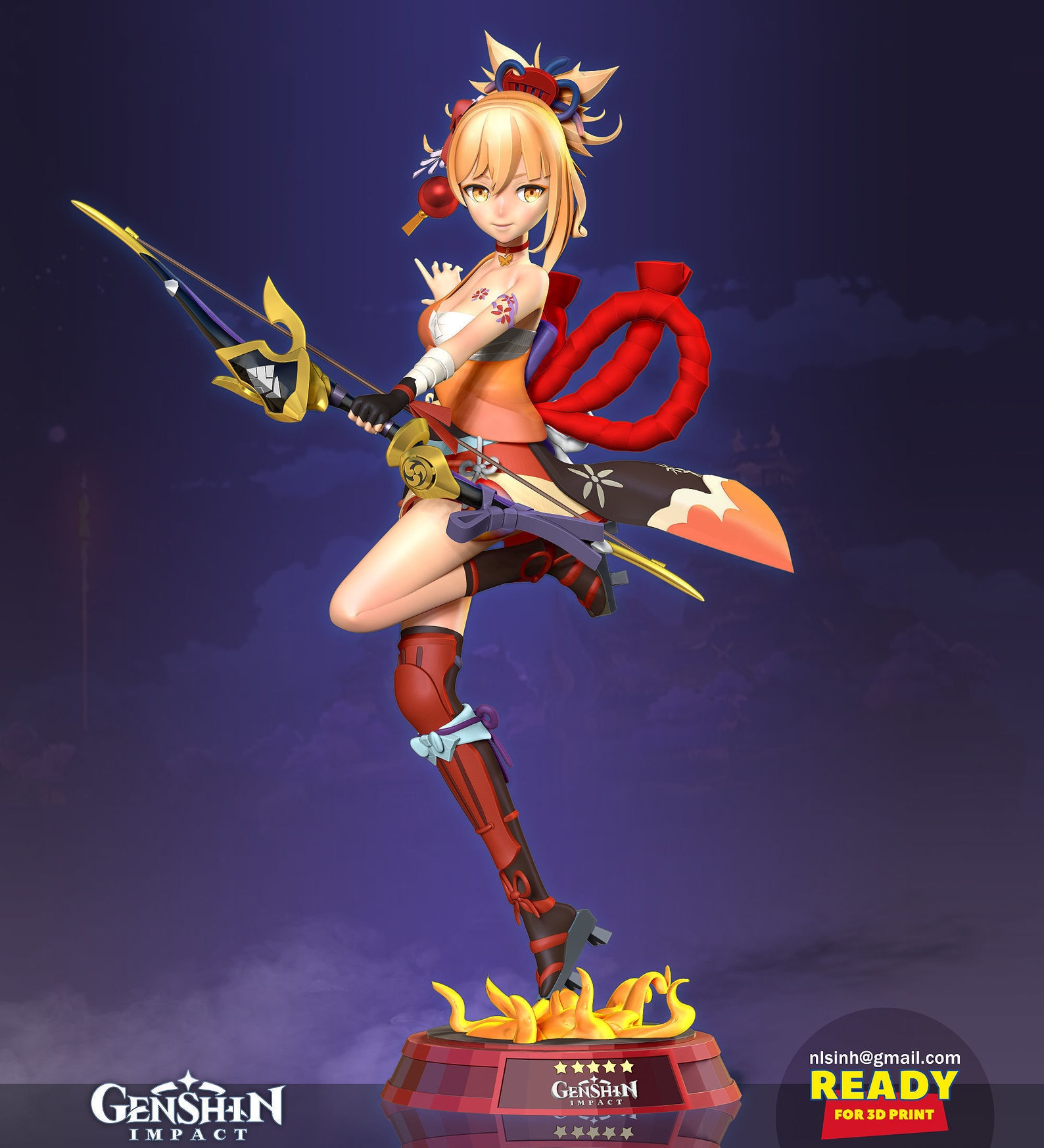 Yoimiya Genshin Impact UNPAINTED by Gadohoa Anime Figure for | Etsy India