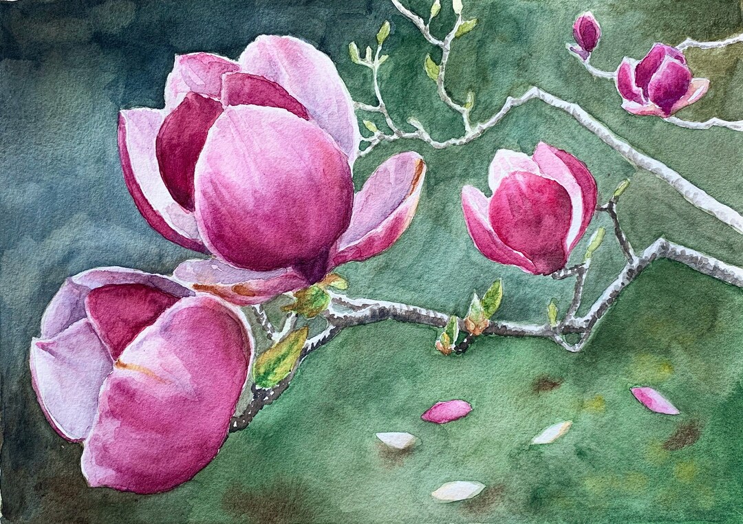 Watercolor Painting magnolia Flower, Original Artwork, Real Painting on ...