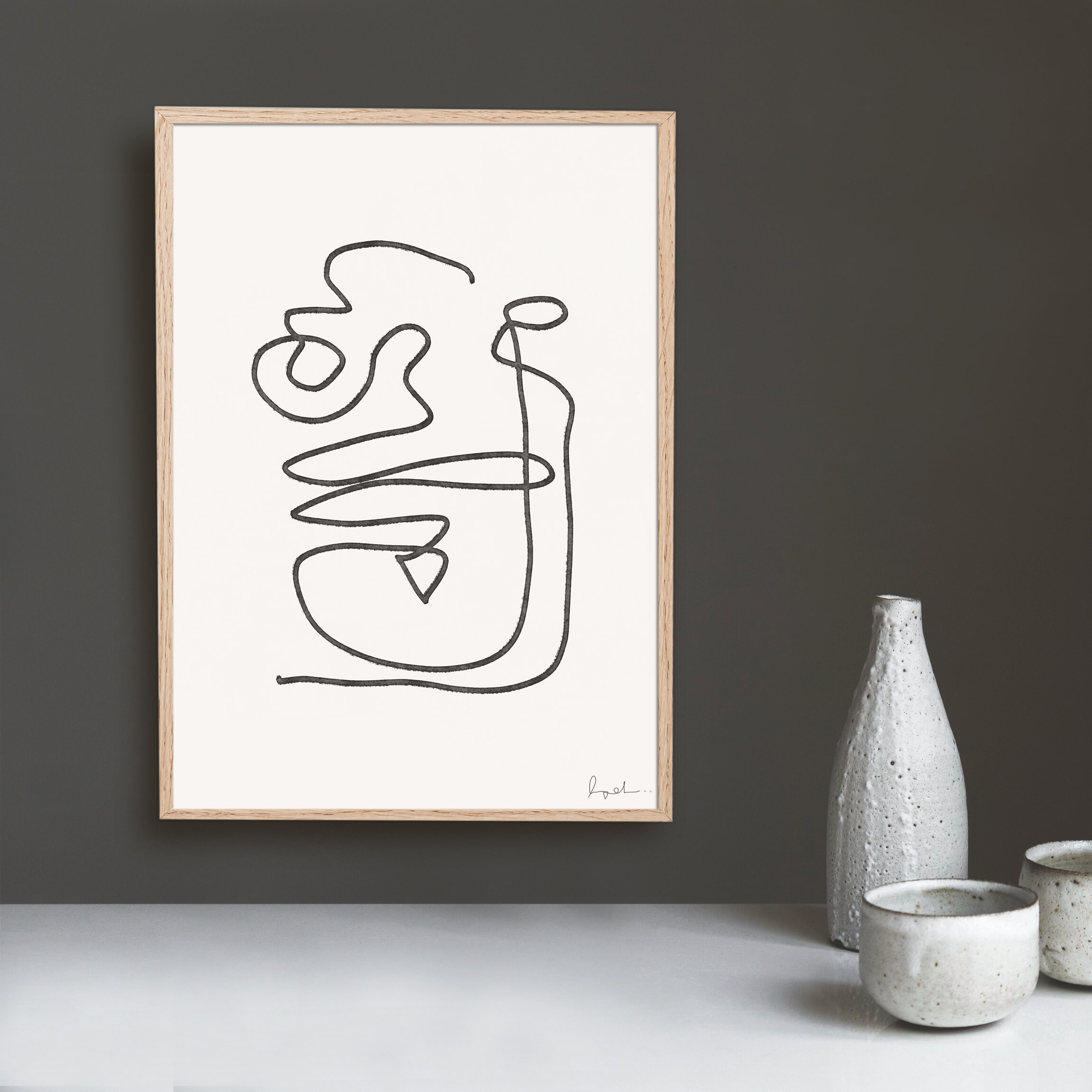 Line Art Set of 3, Minimalist Digital Print, Living Room Wall Art Set ...