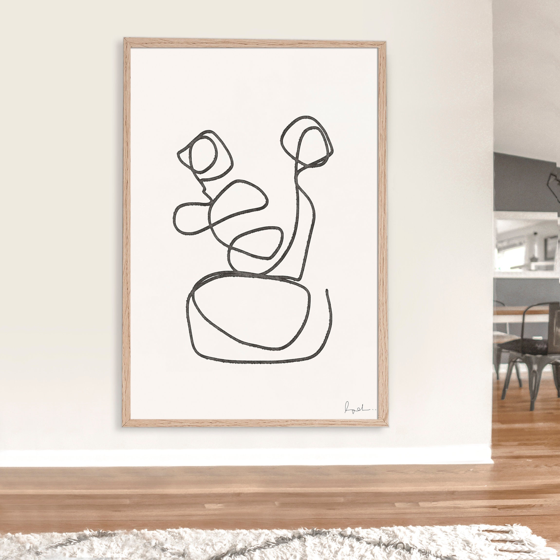 Line Art Set of 3, Minimalist Digital Print, Living Room Wall Art Set ...