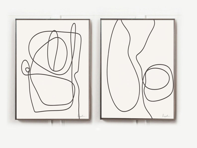 Art Print Set of 2 Line Art One Line Drawing Minimalist - Etsy