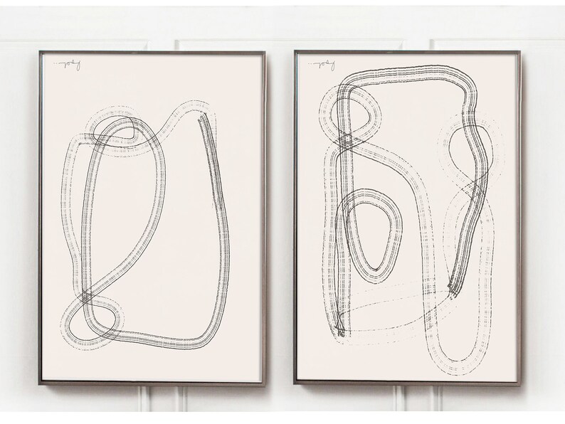 Abstract Art Set of 2, Line Art Print Set, Line Drawing, Large Modern ...