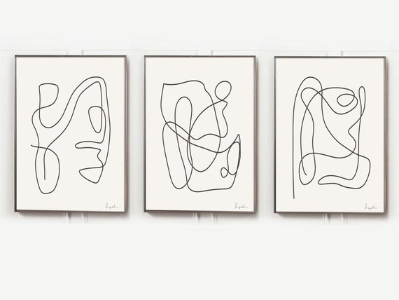 Set of 3 Prints Line Art Print One Line Drawing Minimalist - Etsy