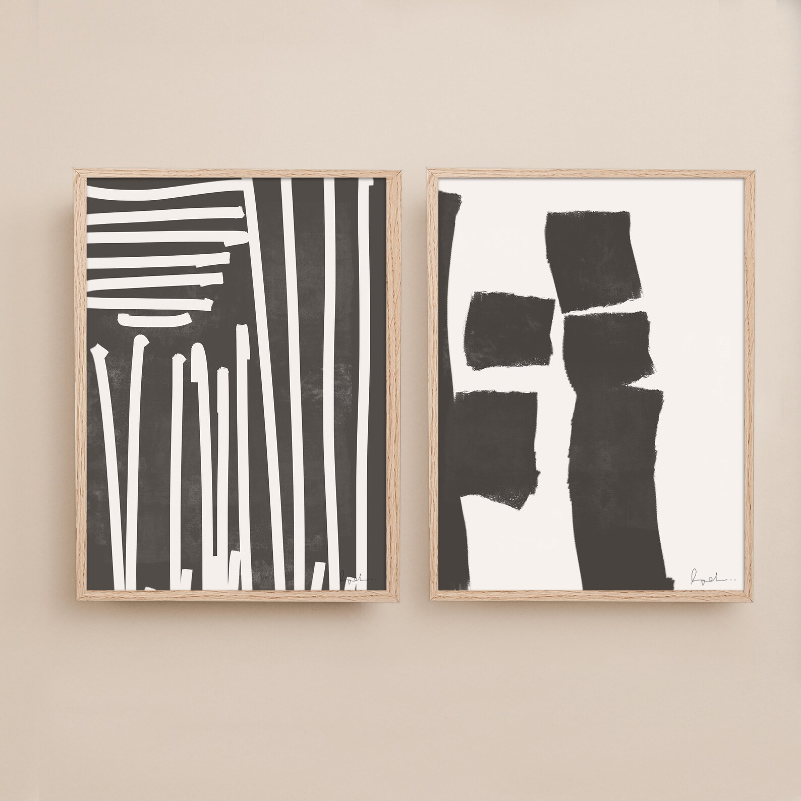 Set of 2 Prints, Black White Abstract Download, Minimalist Line Art ...