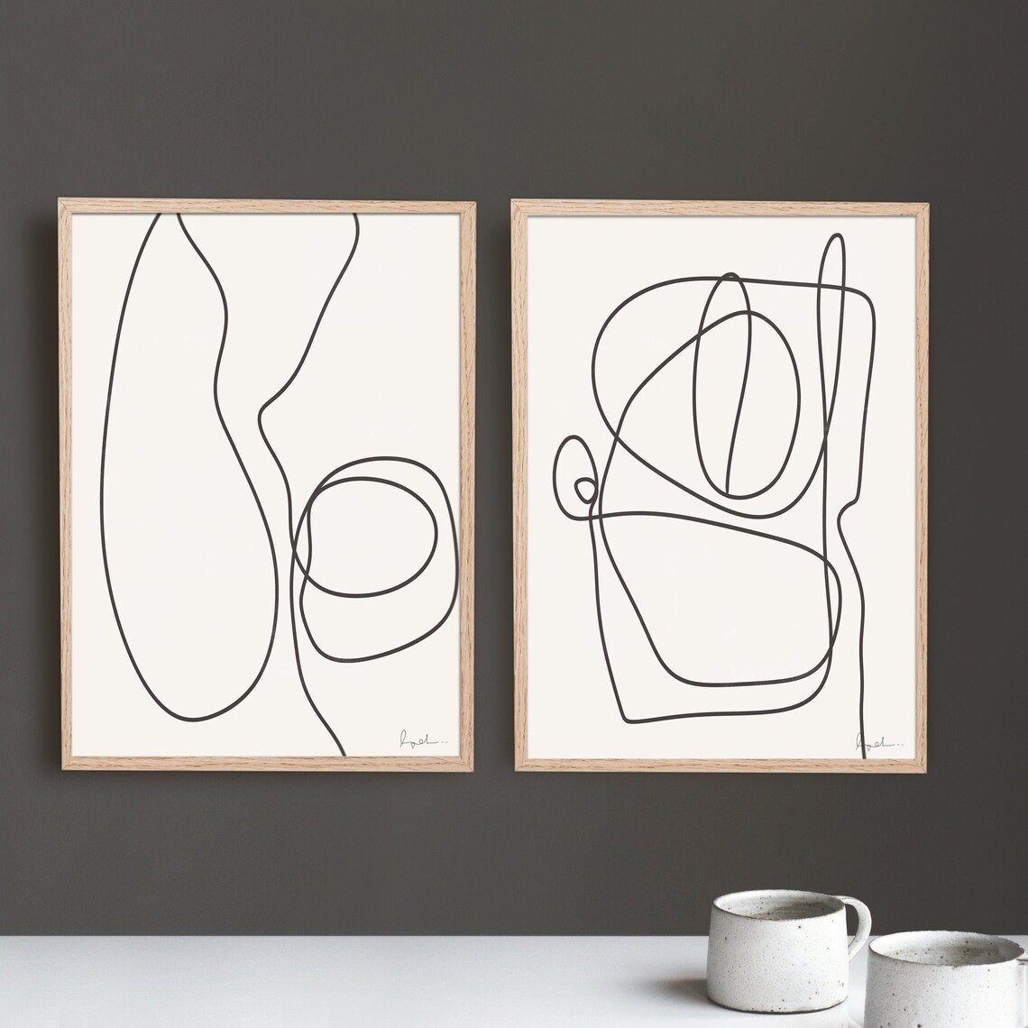 Art Print Set of 2 Line Art One Line Drawing Minimalist | Etsy