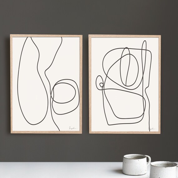Art Print Set of 2 Line Art One Line Drawing Minimalist | Etsy