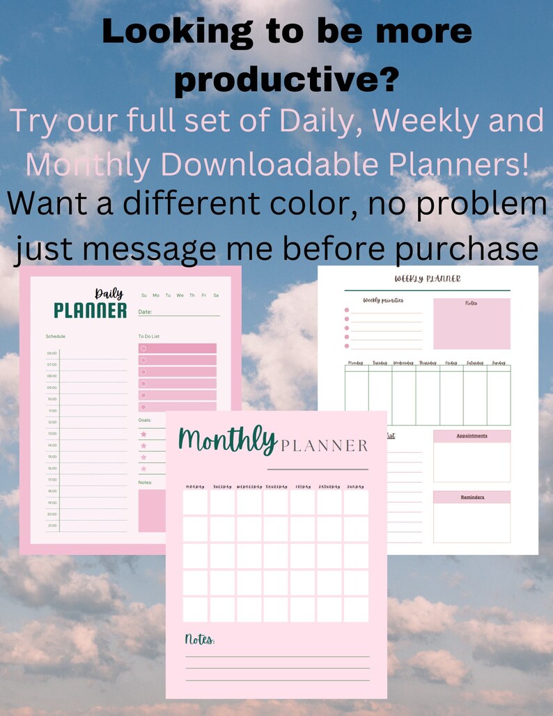 Daily, Weekly & Monthly Downloadable Planner - Etsy