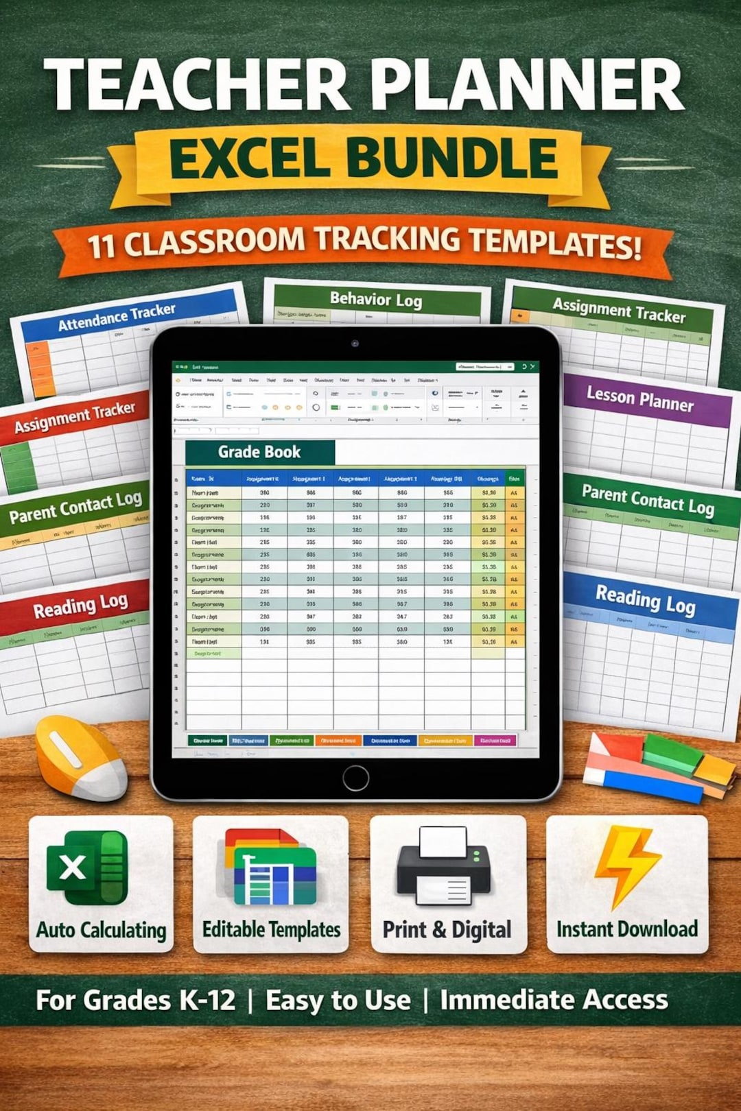 Teacher Excel Bundle | Classroom Checklists, Grade & Attendance Tracker ...