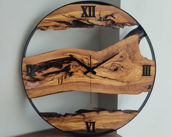 Wooden Rustic Wall Art , Made to Order Metal & Olive Wood Wall Clock ...