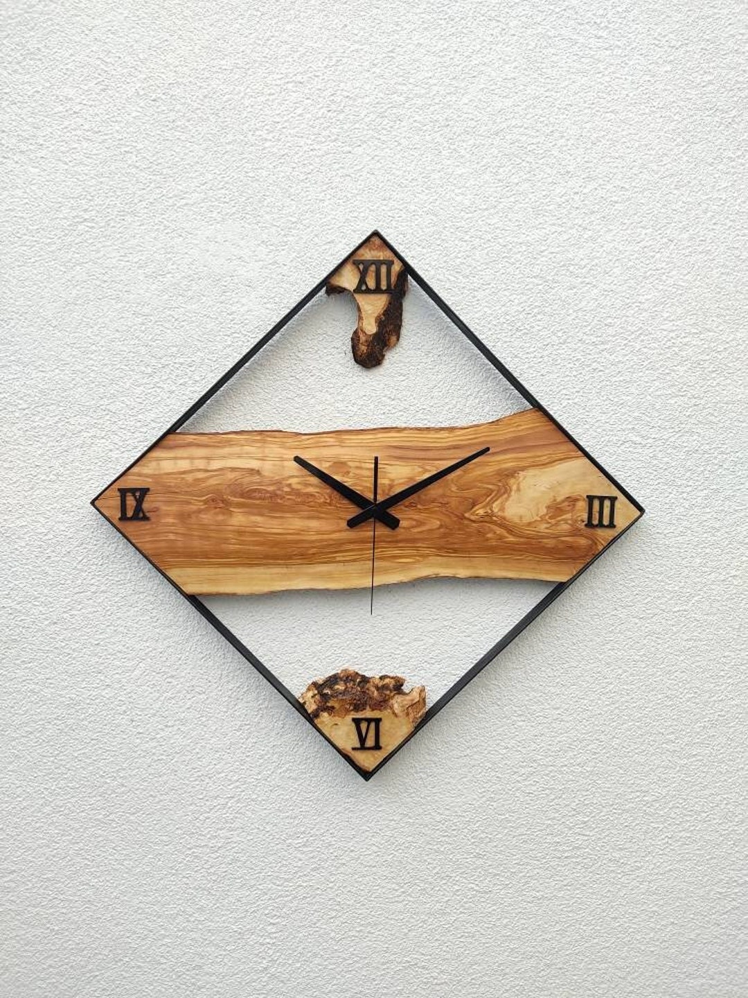 25'', Metal & Wood İndustrial Decor, Rustic Wood Wall Clock, Large Wall ...