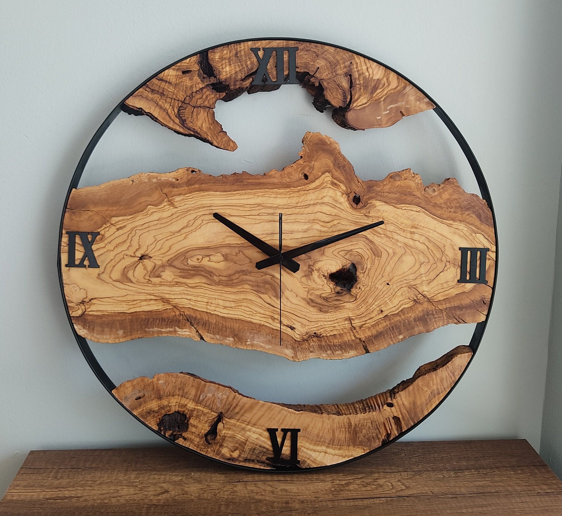 Made to Order Metal & Olive Wood Wall Clock Big Wood and - Etsy UK