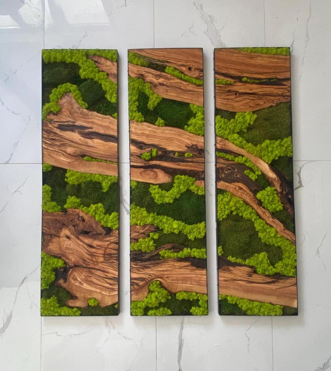 Made to Order,preserved Stabilized Moss and Olive Wood Wall Art, Wooden ...