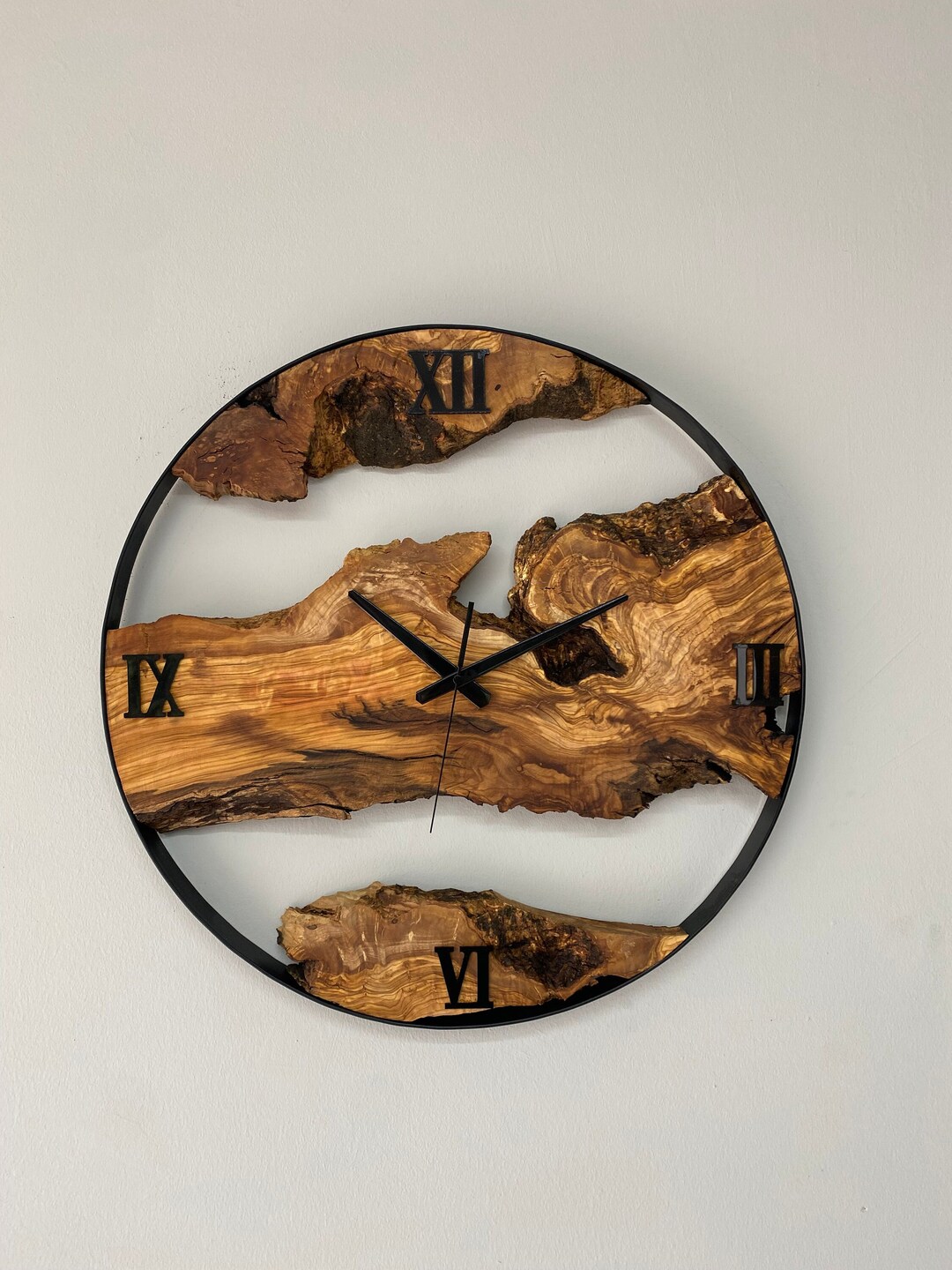 Handmade Live Edge Olive Wood Wall Clock, Rustic Natural Wall Art ...