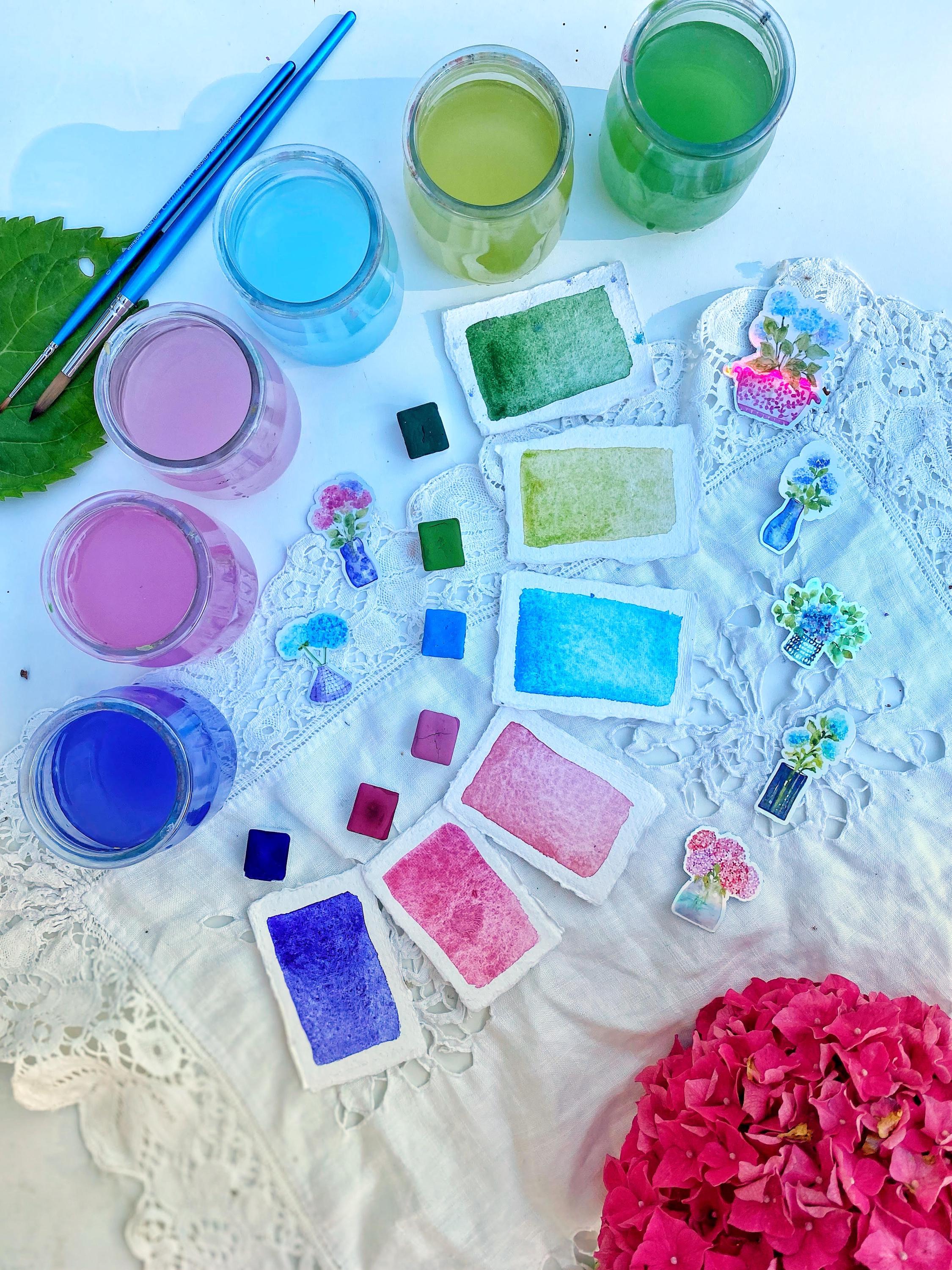 Palette of Artisanal Watercolors "charm of Hydrangeas", Natural ...