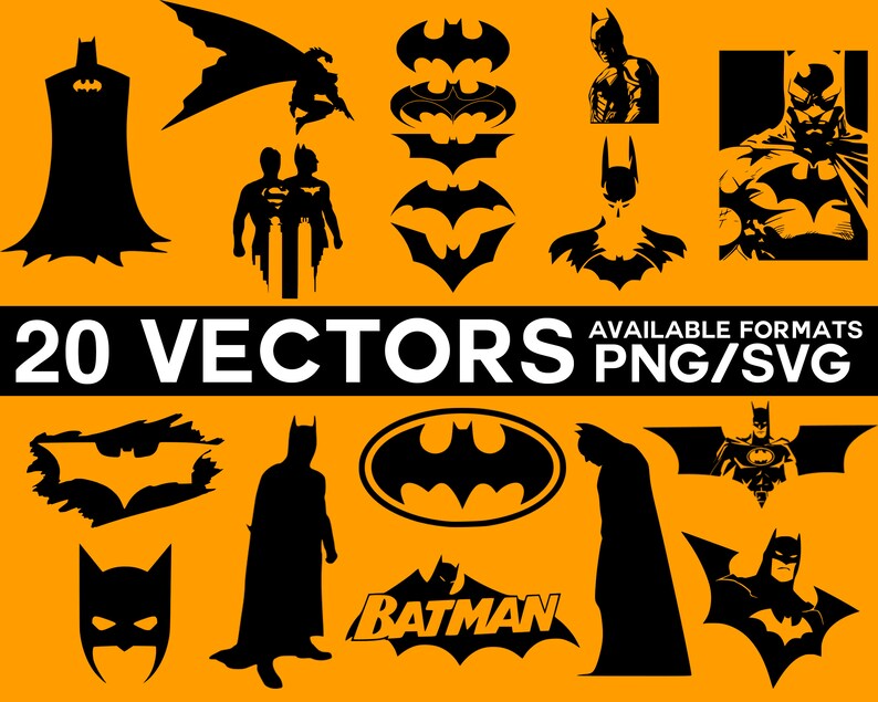 Batman SVG PNG Vector Pack 20 Vectors Bat Gotham City | Etsy