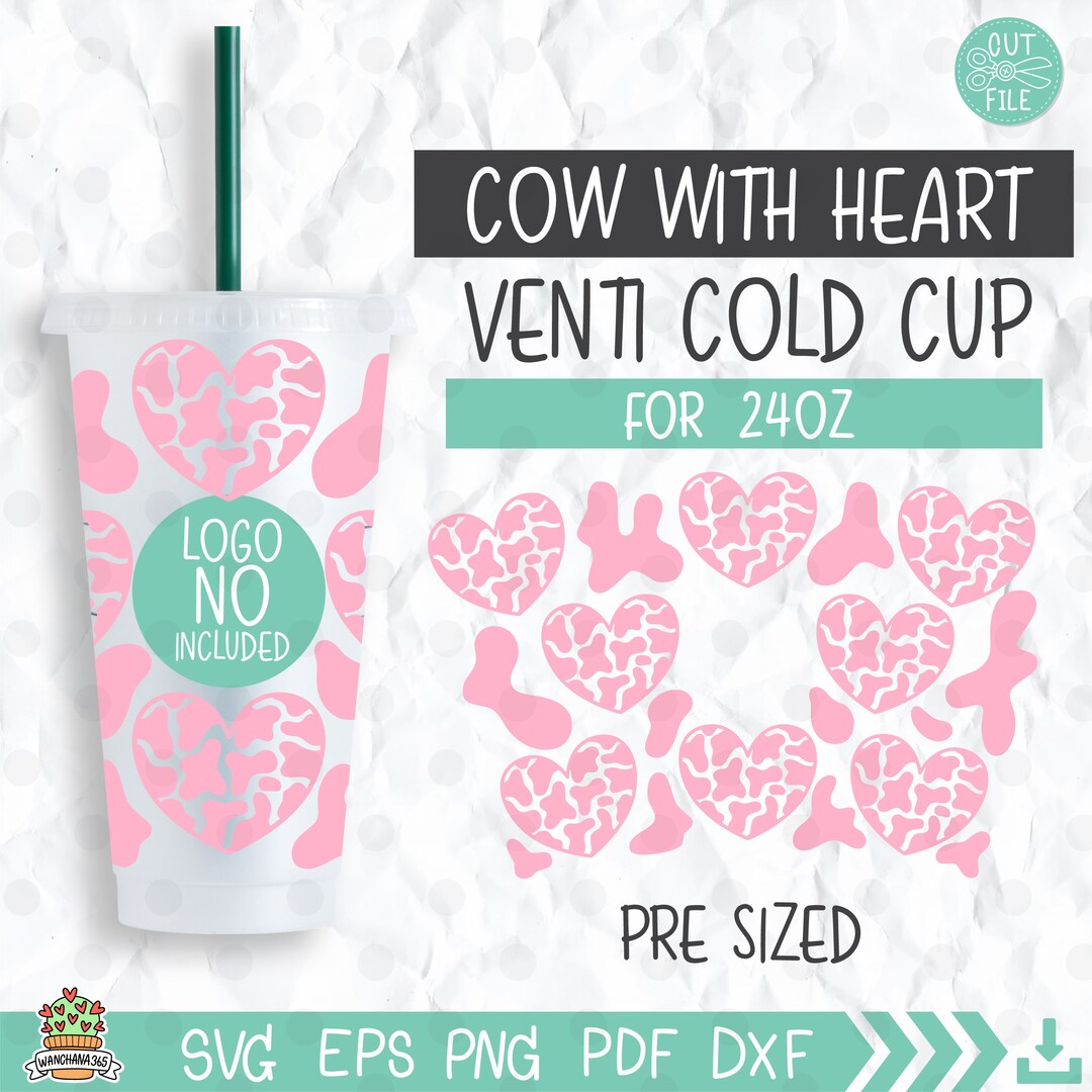 Venti Cold Cup Strawberry Cow Svg, Animal Print Svg, Heart Valentines ...