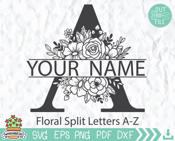 Prints Art & Collectibles Floral Split Letters A-Z SVG Floral Split ...
